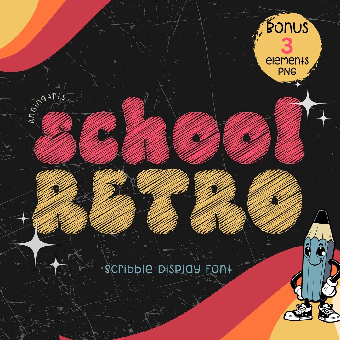 Scribble Font, Retro Font, Groovy Font, Display Font, Kid Font, Cute ...