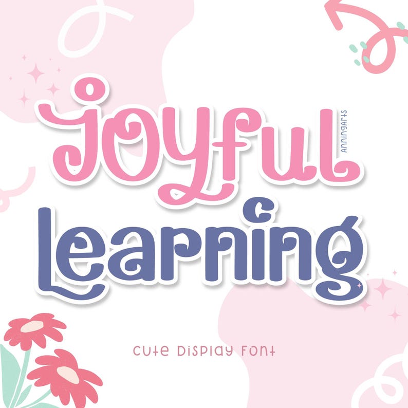 Joyful Learning Cursive Font, Display Fonts, Bouncy Font, Font for ...
