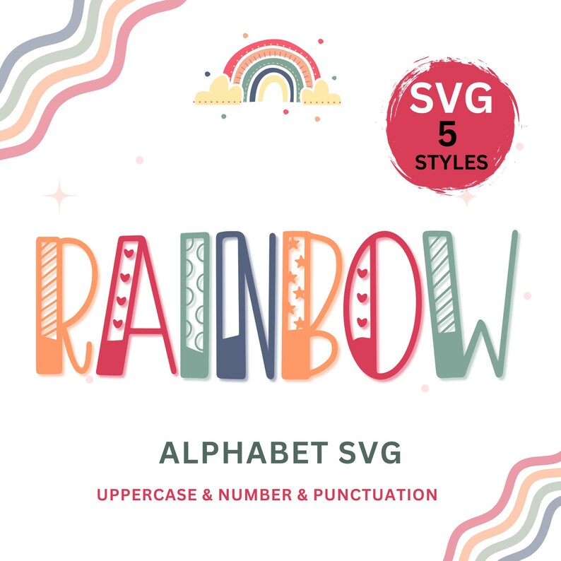 Rainbow Alphabet SVG: 5 Font Styles - Cricut & Silhouette (digital ...