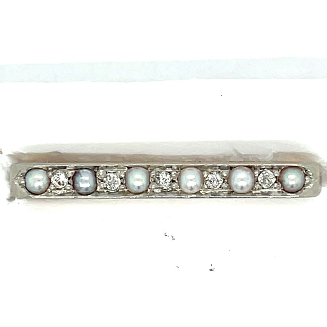 Vintage 14K Gold and Silver Small Bar Pin With Pearls and Old Miner ...