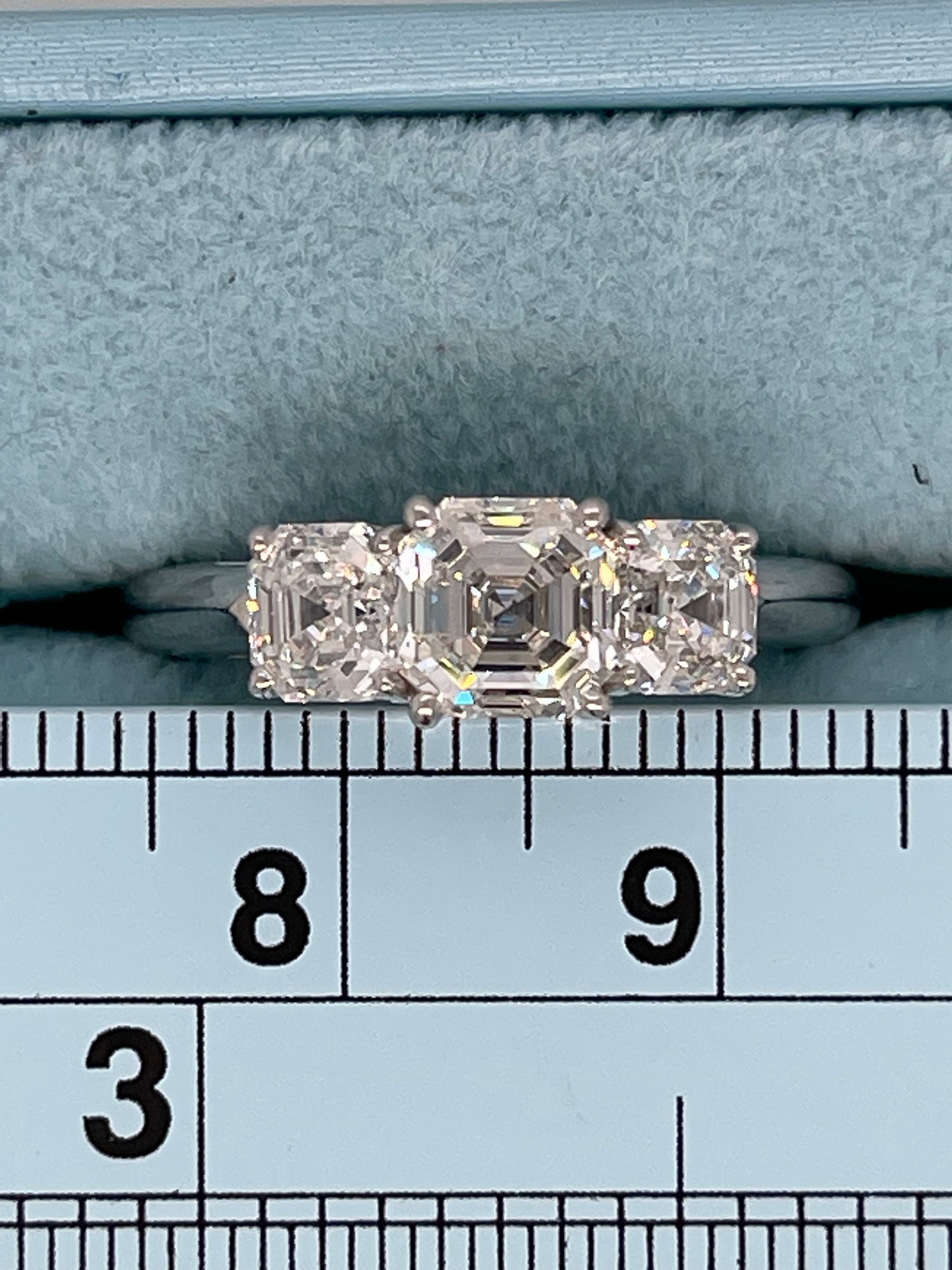 Platinum 3 Stone Square Emerald Cut Diamond Ring 2.12 Carat Total ...