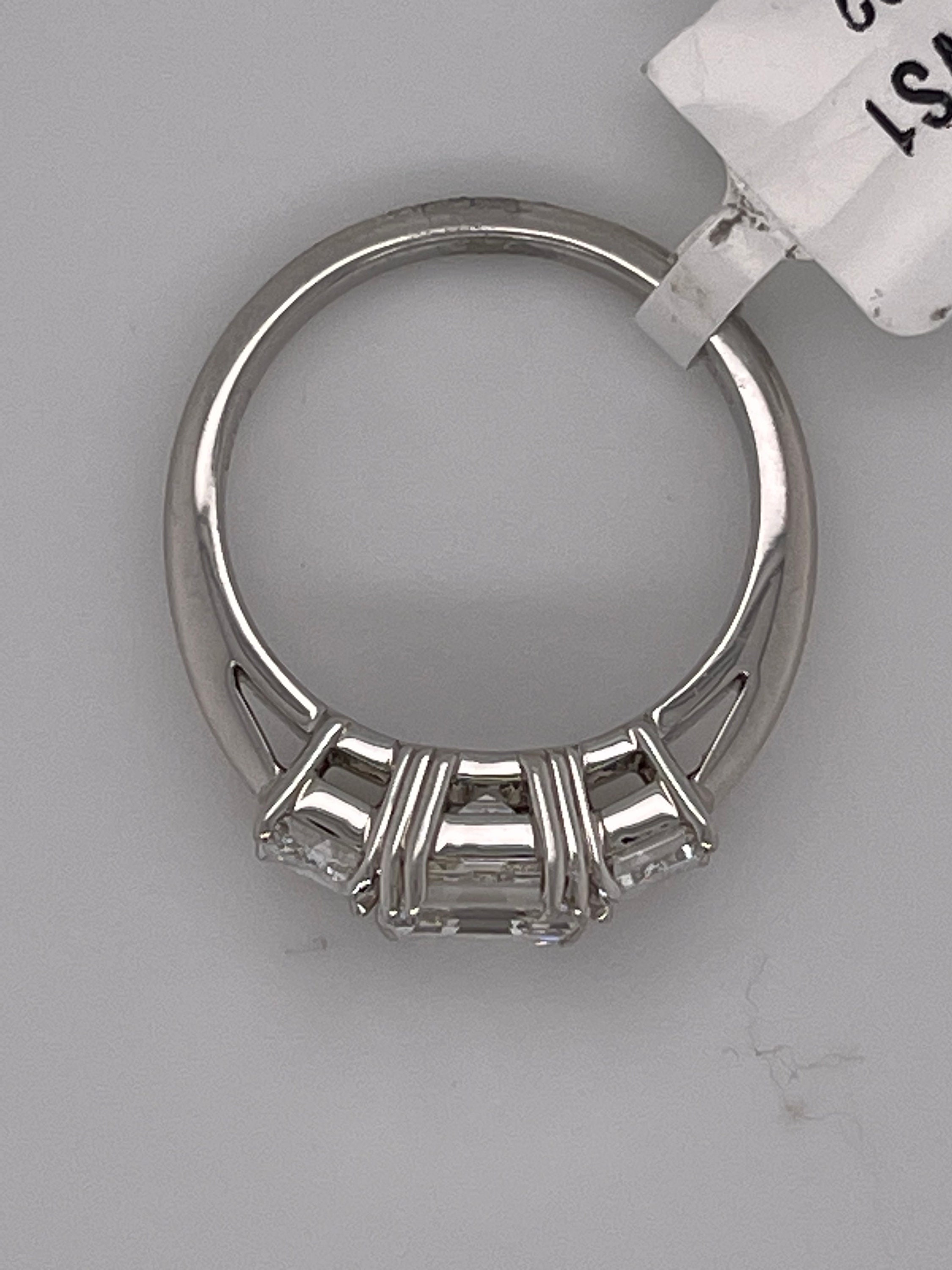 Platinum 3 Stone Square Emerald Cut Diamond Ring 2.12 Carat Total ...