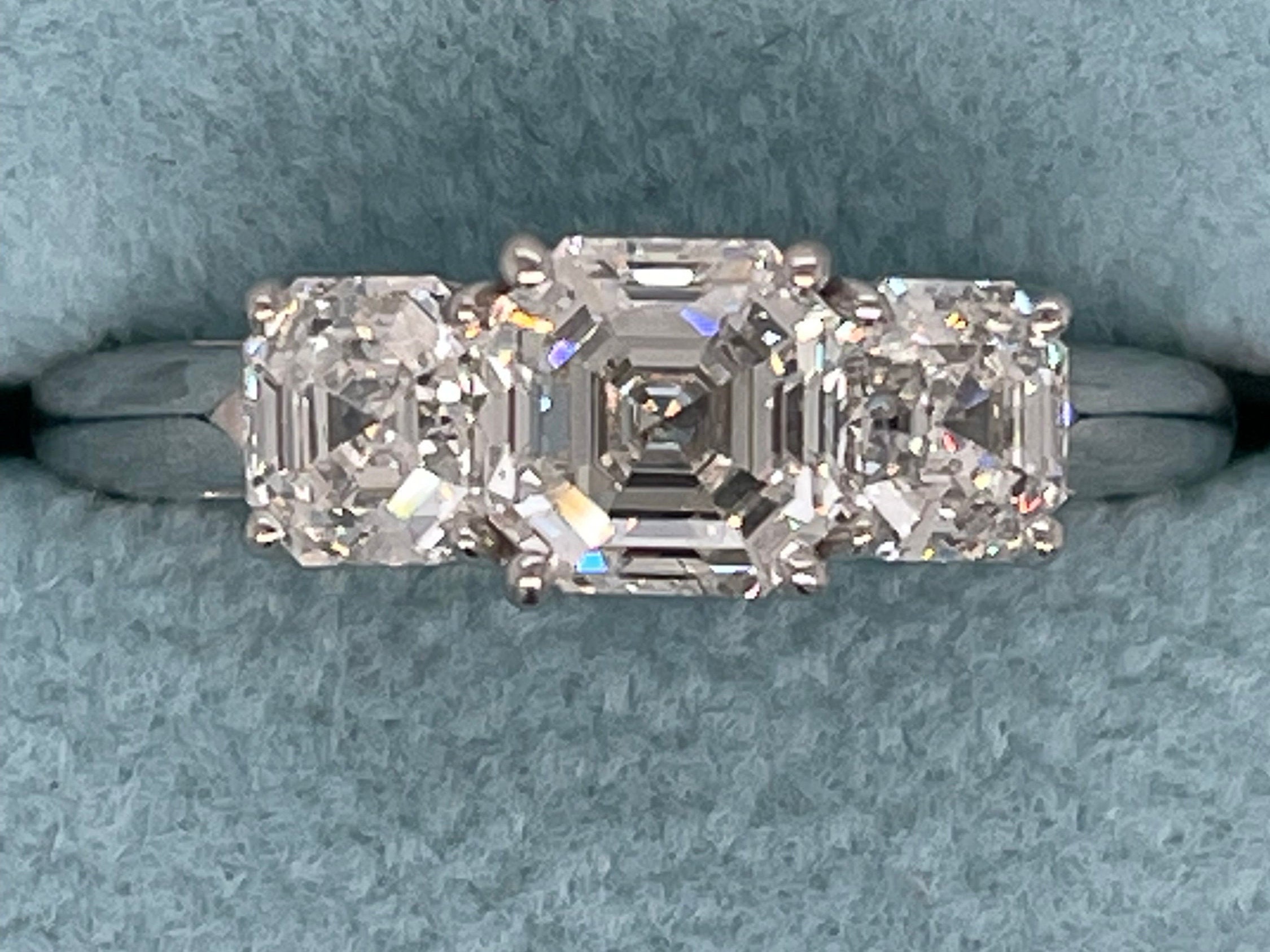 Platinum 3 Stone Square Emerald Cut Diamond Ring 2.12 Carat Total ...