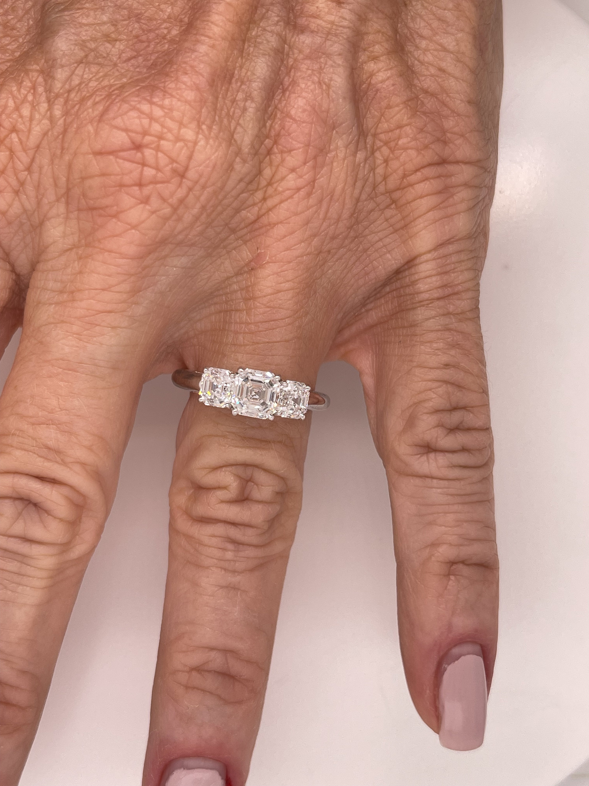 Platinum 3 Stone Square Emerald Cut Diamond Ring 2.12 Carat Total ...