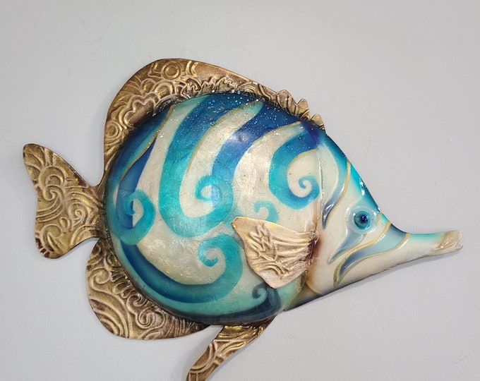 Fish Metal Wall Art Made Unique With Capiz Shells Tropical Home Decor ...
