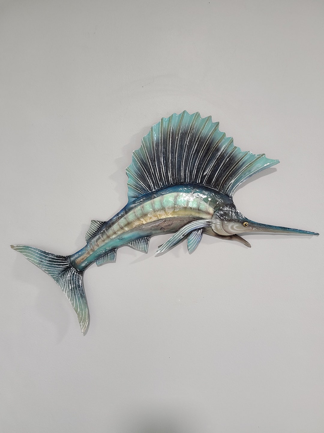 Swordfish Metal Wall Art Tropical Home Decor Made Unique With Capiz ...