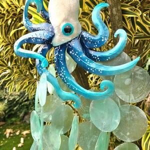 Octopus Wind Chime Made Unique With Capiz Shells Tropical Outdoor Patio ...