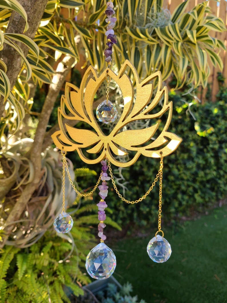 Suncatcher Lotus Flower Zen Glass Crystal Prism for Home Decor Unique ...