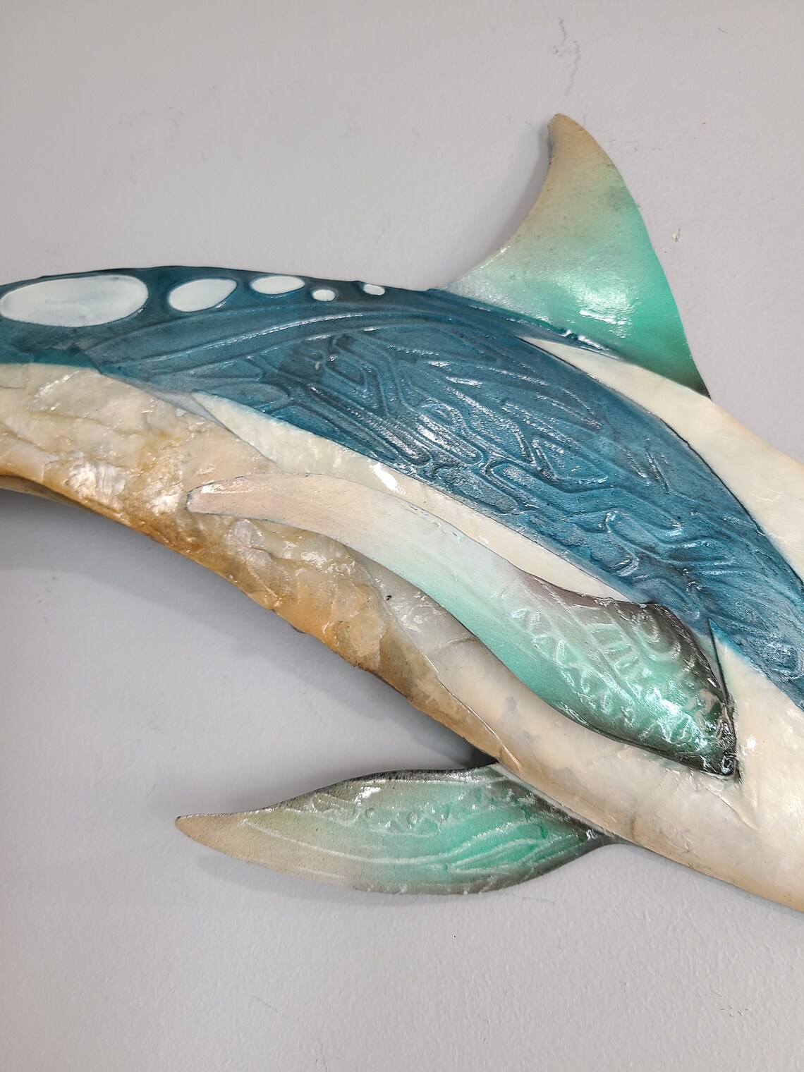 Dolphin Metal Wall Art Made Unique With Capiz Shells Nautical Coastal ...