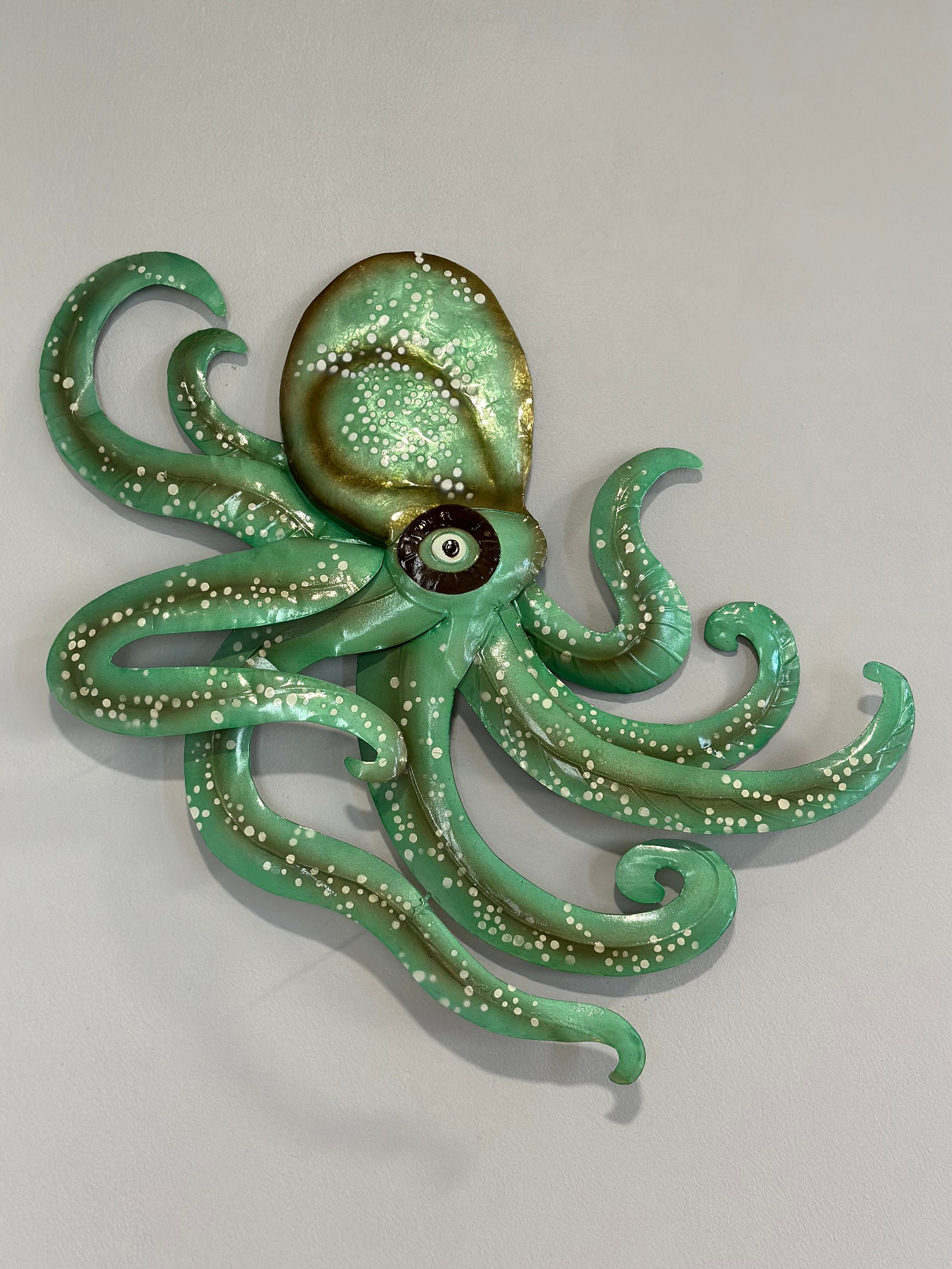 Octopus Wall Decor Patio Hanging Art Capiz Shell Metal Octopus Wall Art ...