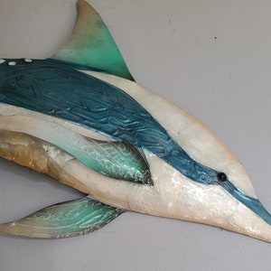 Dolphin Metal Wall Art Made Unique With Capiz Shells Nautical Coastal ...