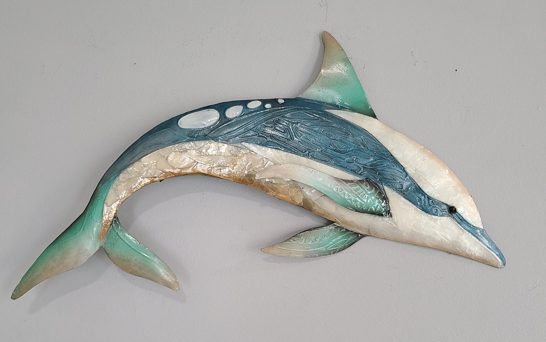 Dolphin Metal Wall Art Made Unique With Capiz Shells Nautical Coastal ...