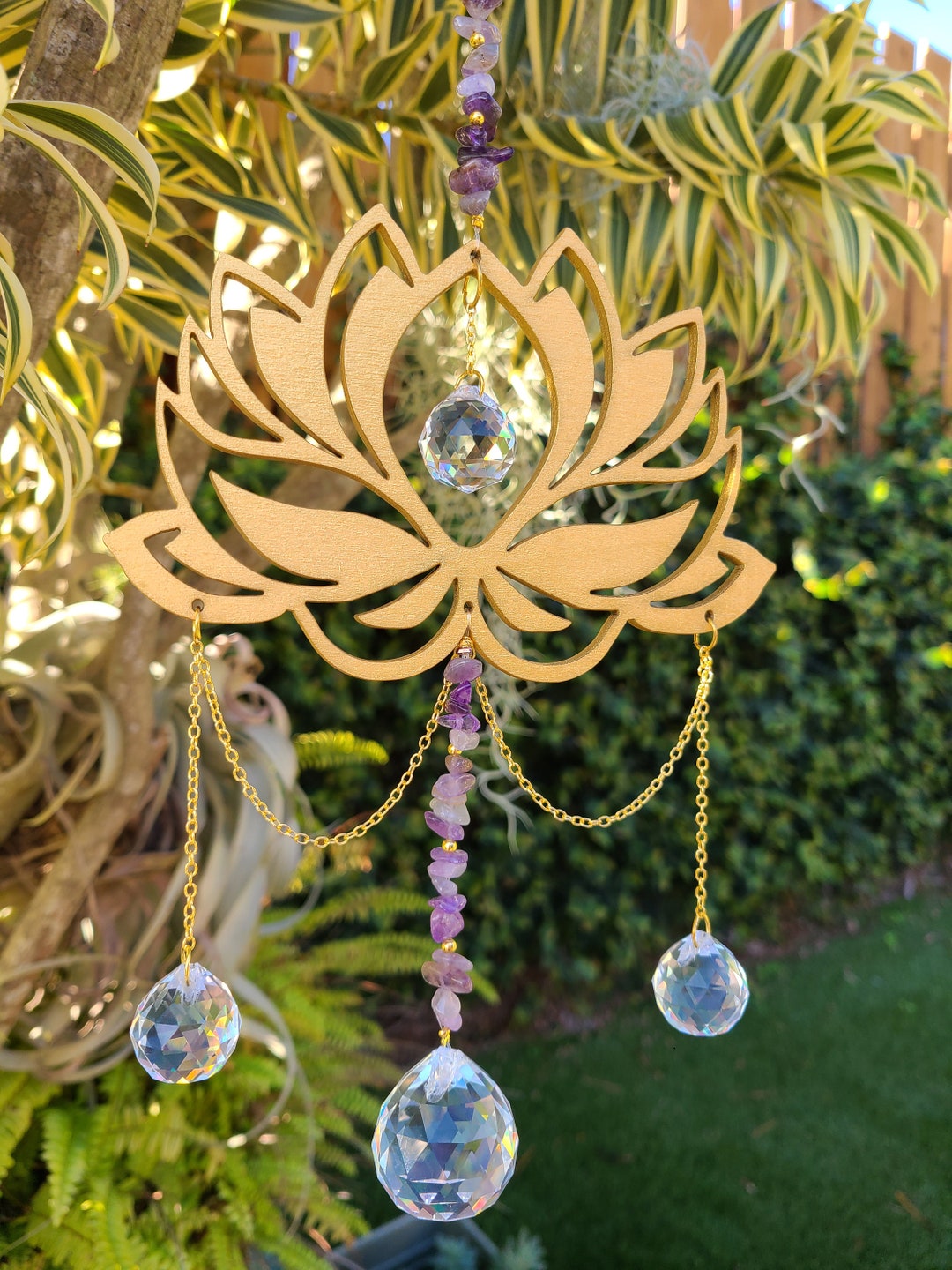 Suncatcher Lotus Flower Zen Glass Crystal Prism Unique Home Decor ...