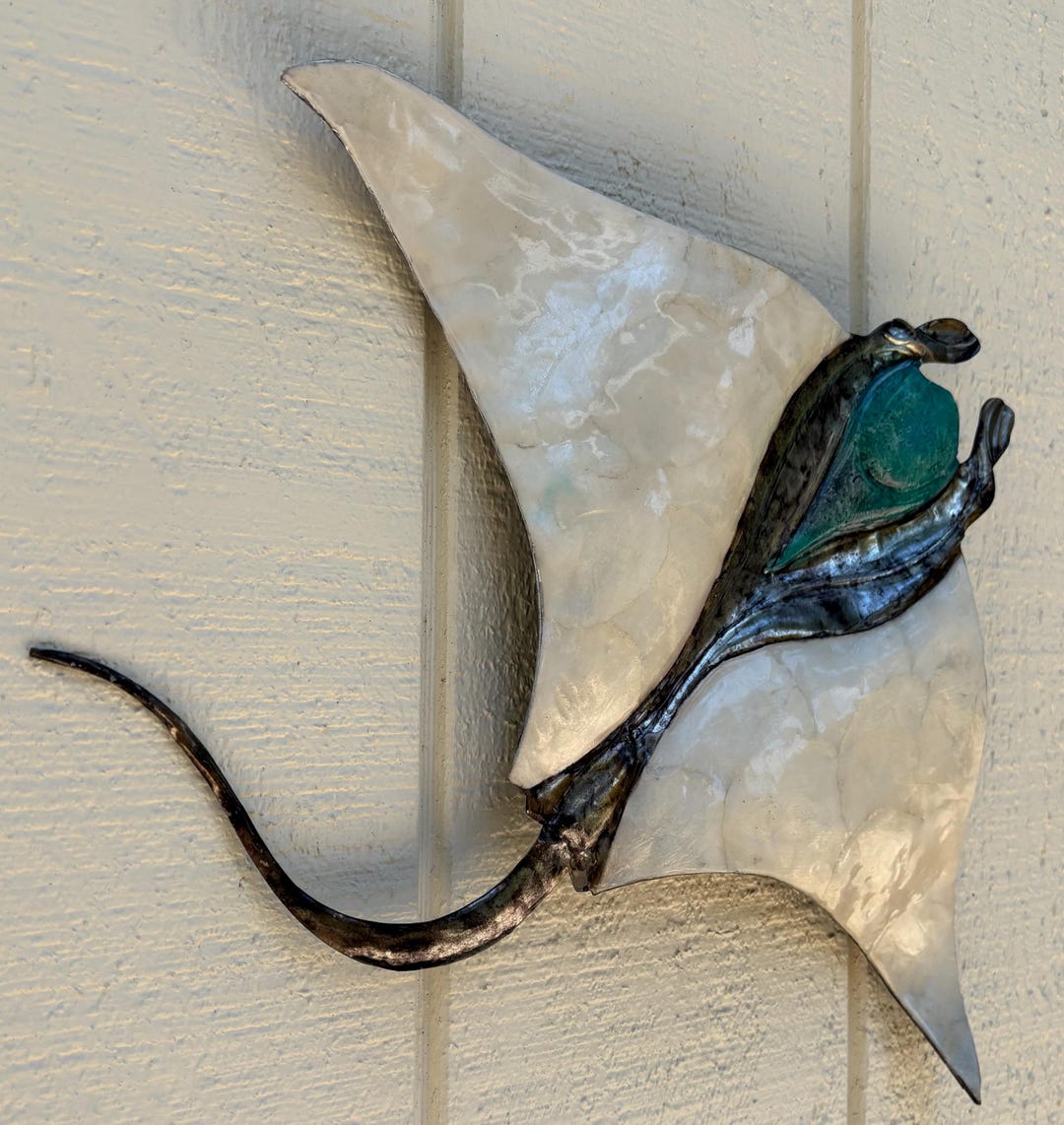 Manta Ray Made Unique With Capiz Shells Tropical Metal Wall Decor Beach ...