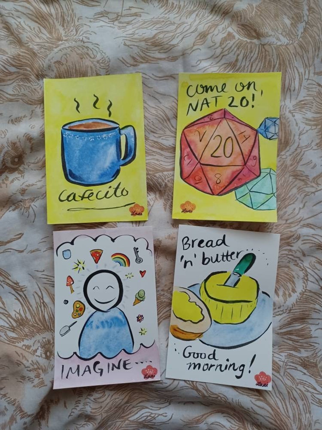 Etegami Art Postcard Ink/watercolor Cute Mini-painting - Etsy