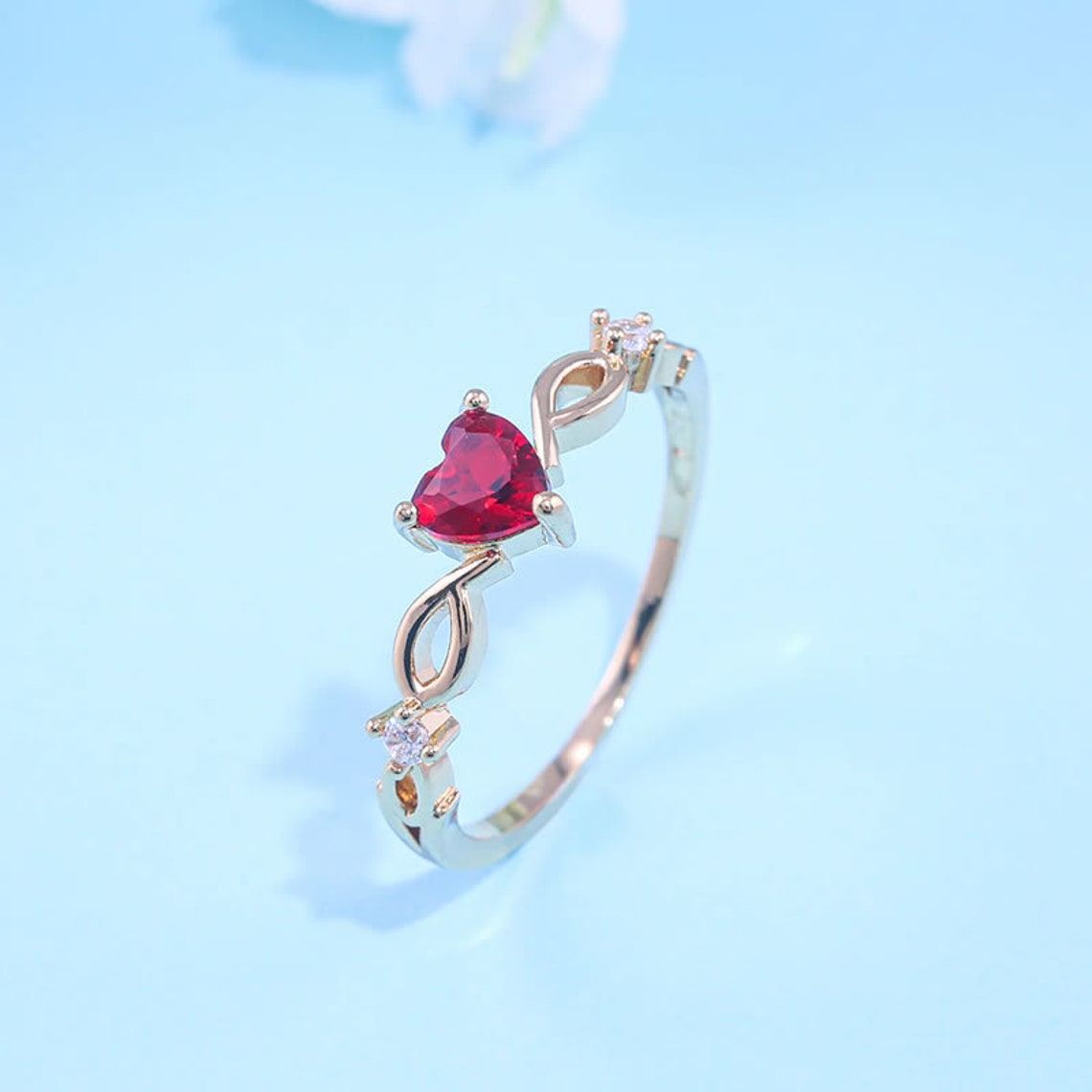 Rose Gold Heart Ring Ruby Heart Ring 14k Gold Heart Ring - Etsy