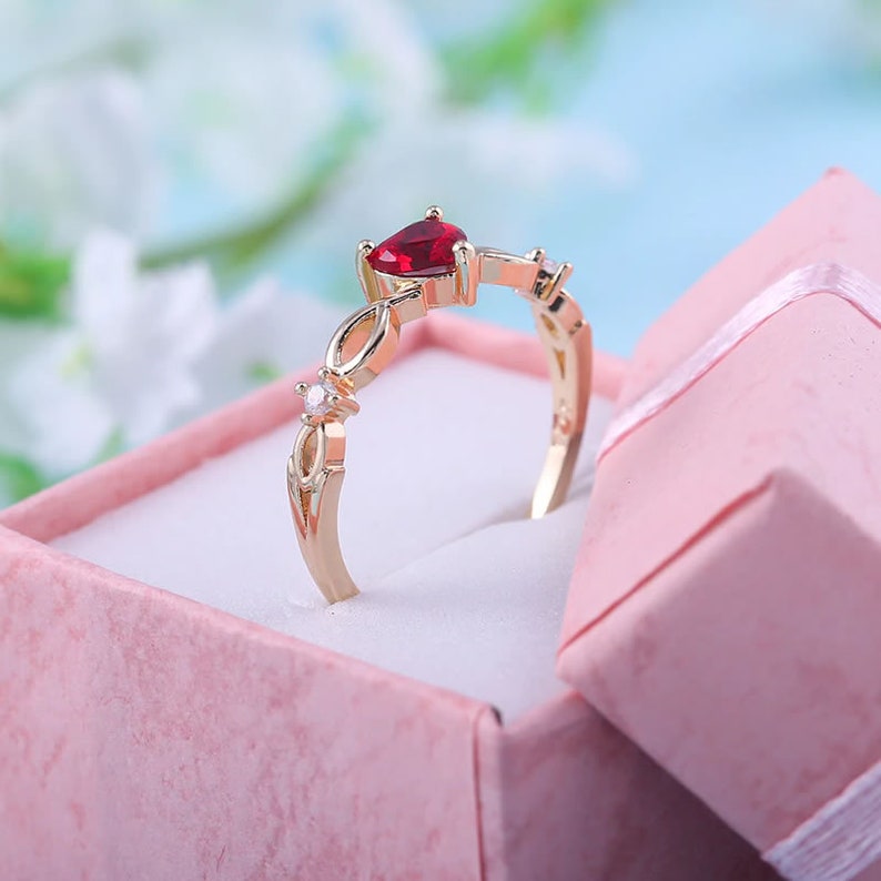 Rose Gold Heart Ring Ruby Heart Ring 14k Gold Heart Ring - Etsy