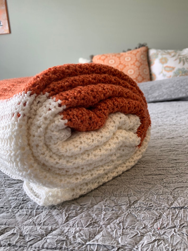 Crochet Throw Blanket Orange/ivory - Etsy