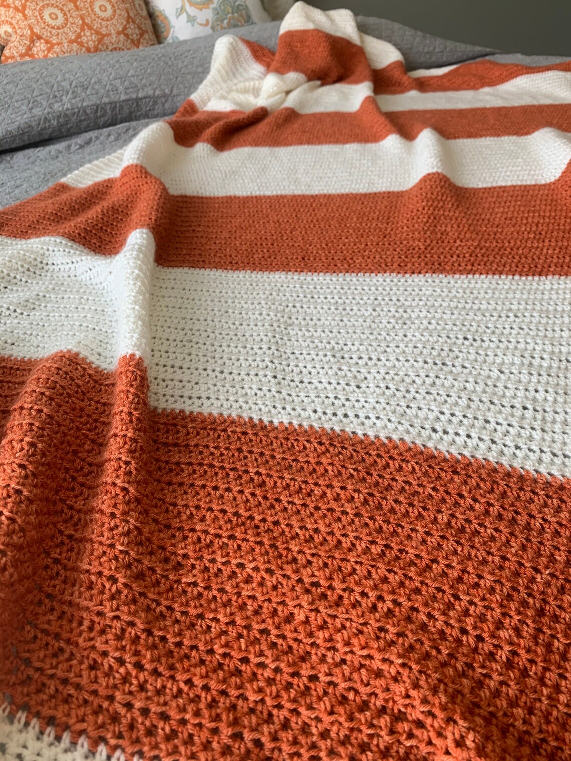 Crochet Throw Blanket Orange/ivory - Etsy