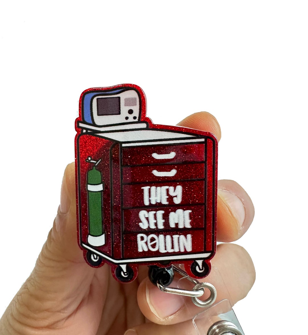 They See Me Rollin Code Crash Cart Badge Reel Retractable, Nurse Badge ...