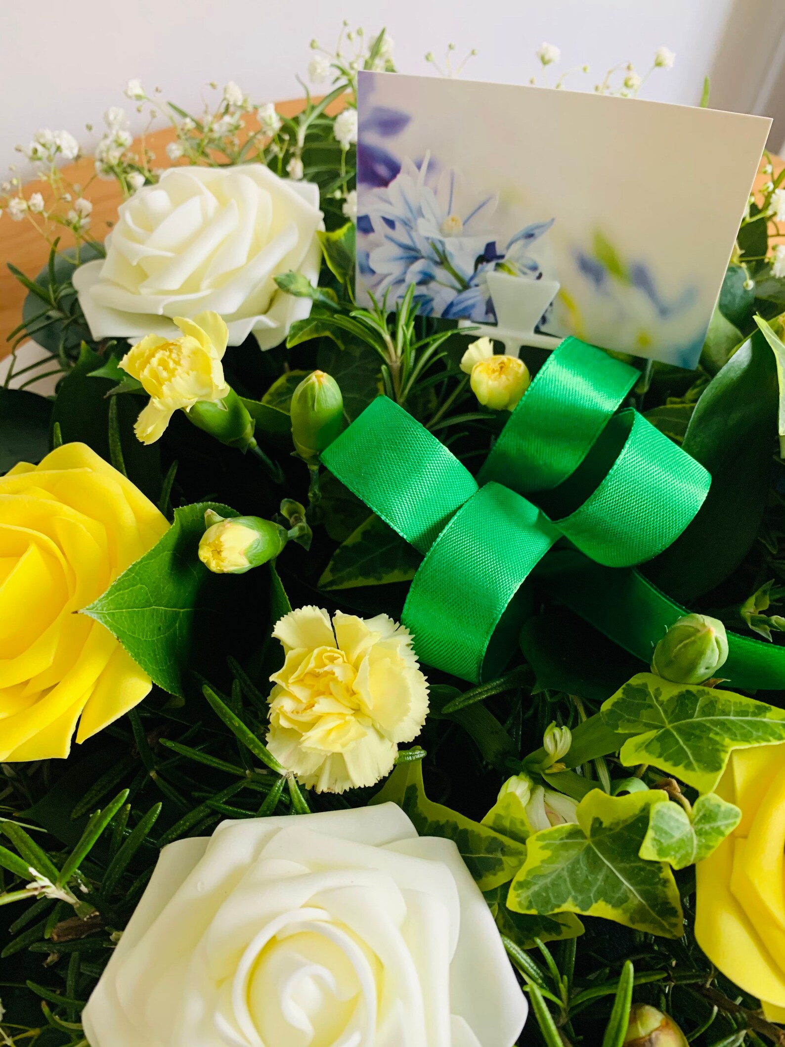 Posy Pad Flower Arrangement With Fresh Foliage & Faux Roses - Etsy