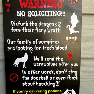 Halloween No Soliciting Sign – Vampires, Dragons, and Werewolves | Wood ...