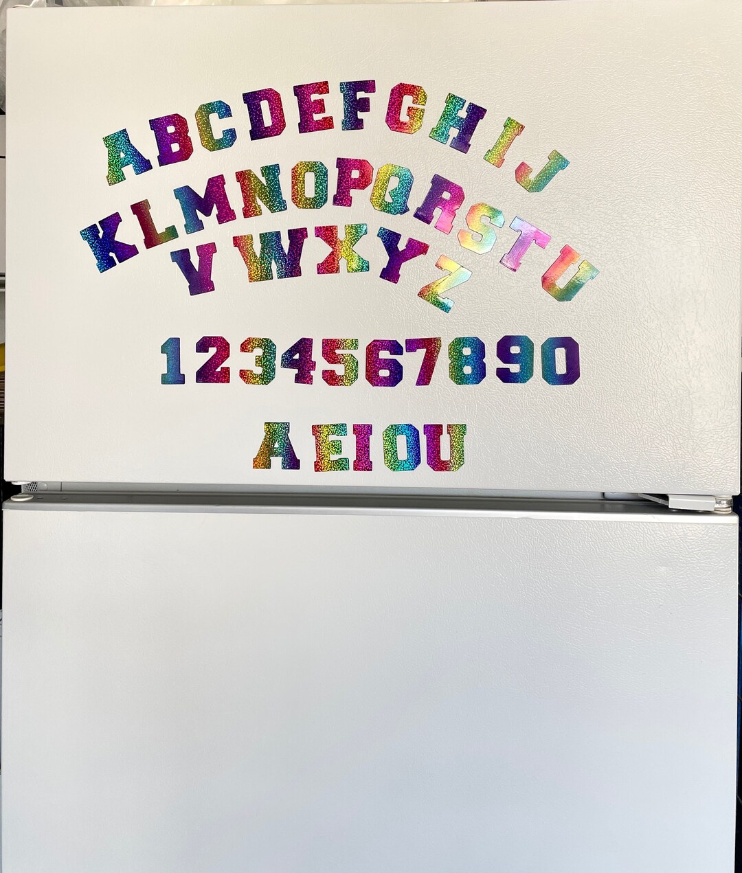 Multicolored Alphabet & Number Magnets, Rainbow Iridescent Magnets ...