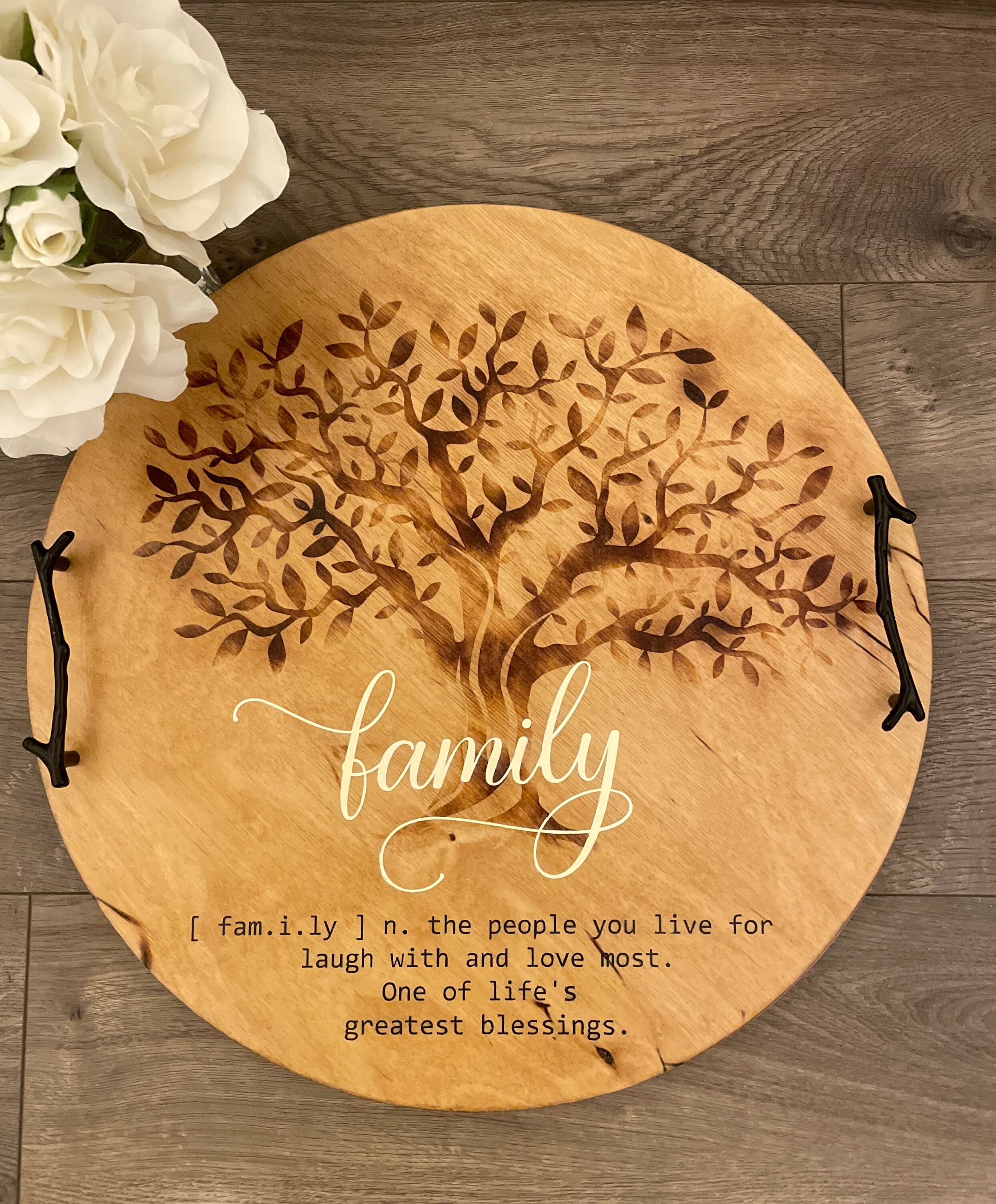 Wood Family Tree Serving Tray With Handles | Family Definition Tray ...