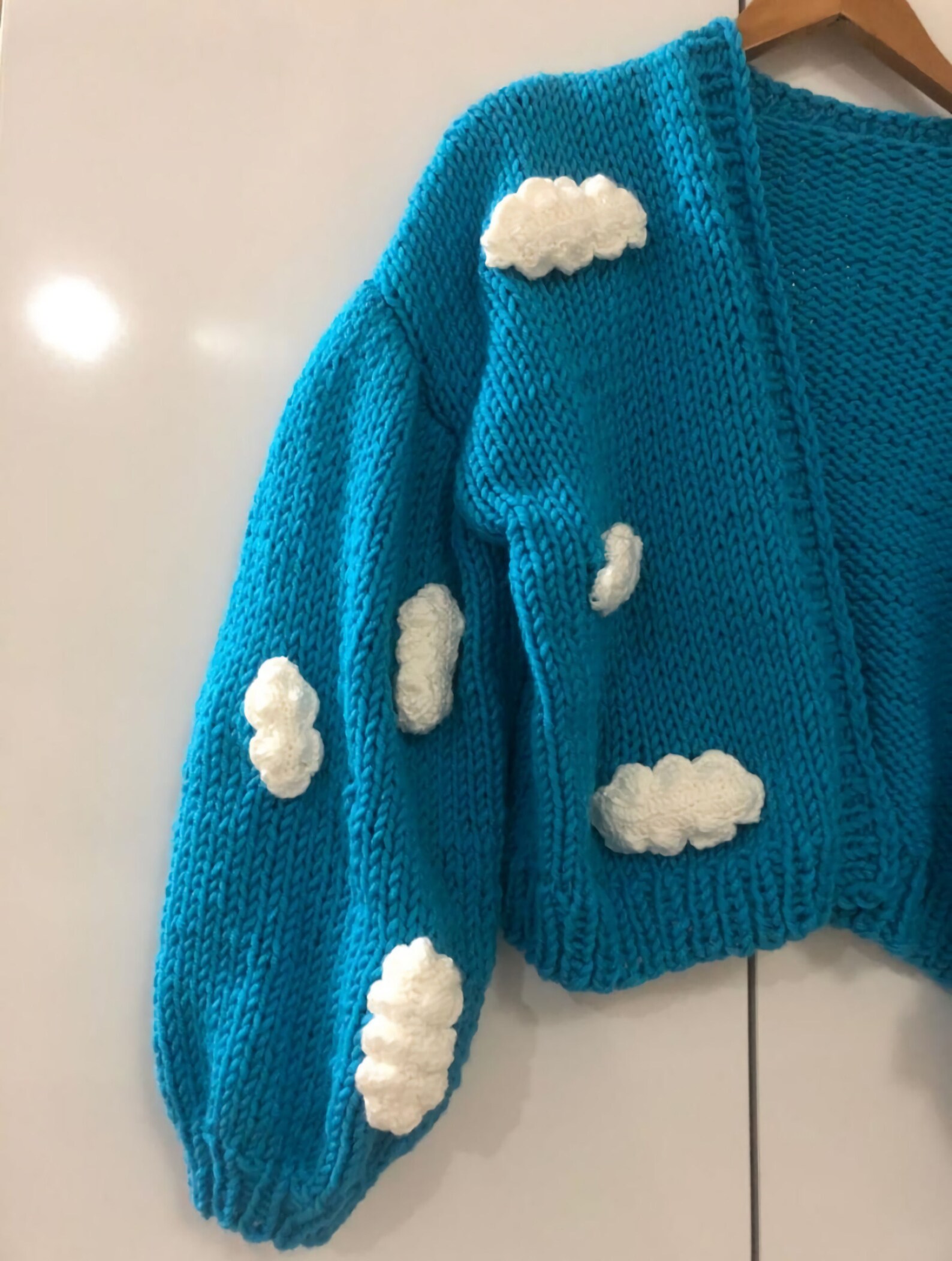 Cloud Cardigan, Cloud Knit Cardigan Sweater, Woman Blue Crop Sweater ...