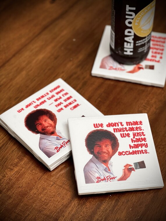 Funny Bob Ross Ceramic Coasters! Best Gift For Anyone Who Loves Bob ...