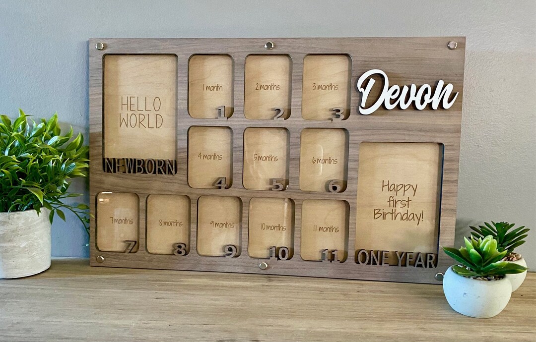 Hello World Plaque, Baby First Year Picture Frame, Personalized Baby ...