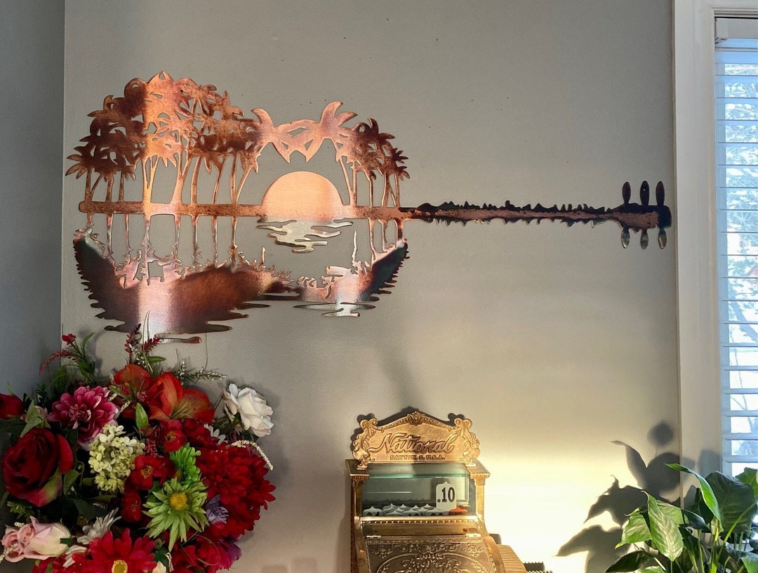 Palm Tree Art, Guitar Metal Wall Art, Metal Guitar Art, Abstract Guitar ...