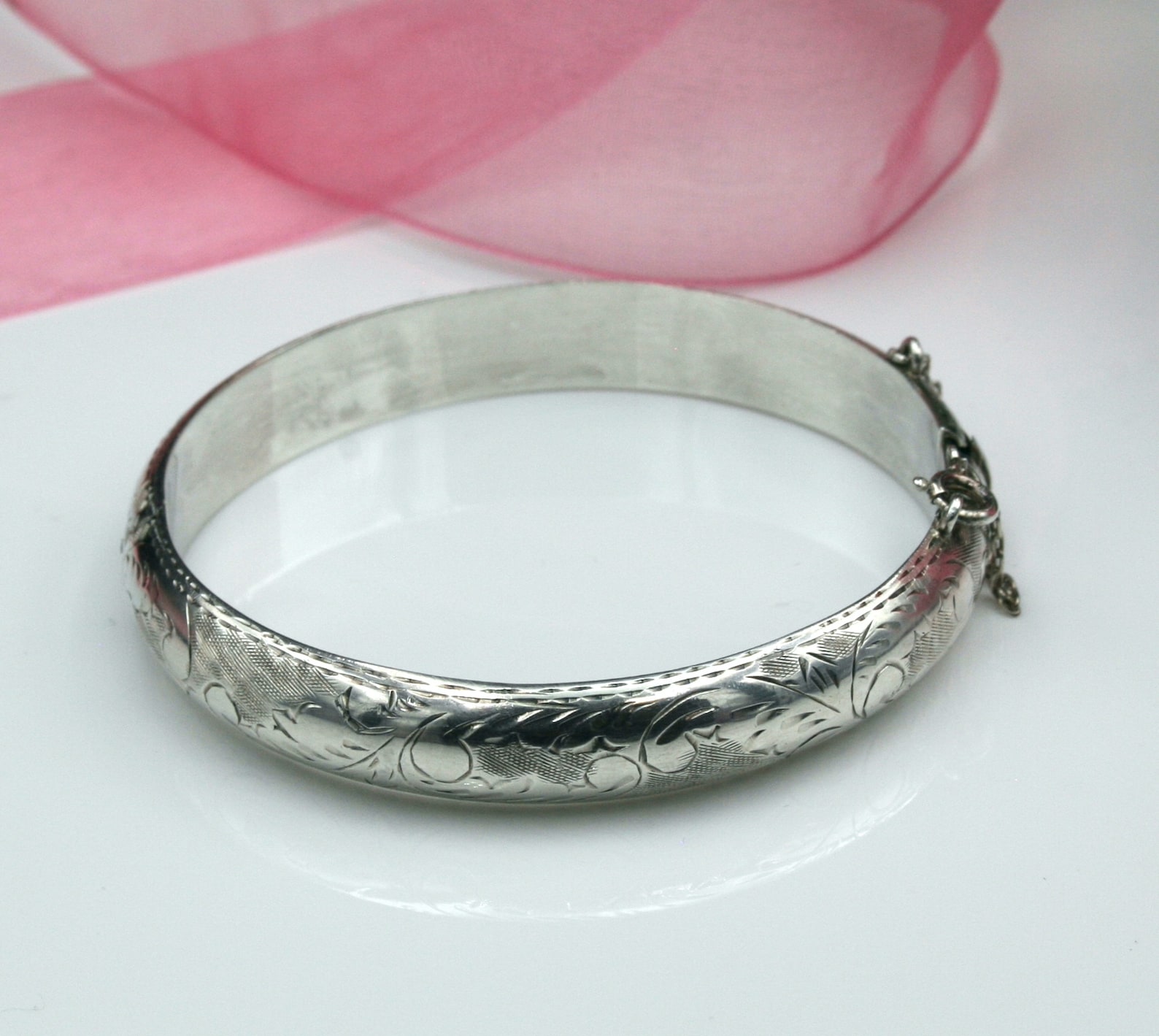 Vintage 1990 Engraved Sterling Silver Bracelet, British London Import ...