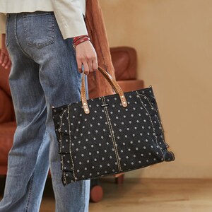 Denim Ruffle Handbag With Leather Handle, Denim Tote Bag, Jean ...