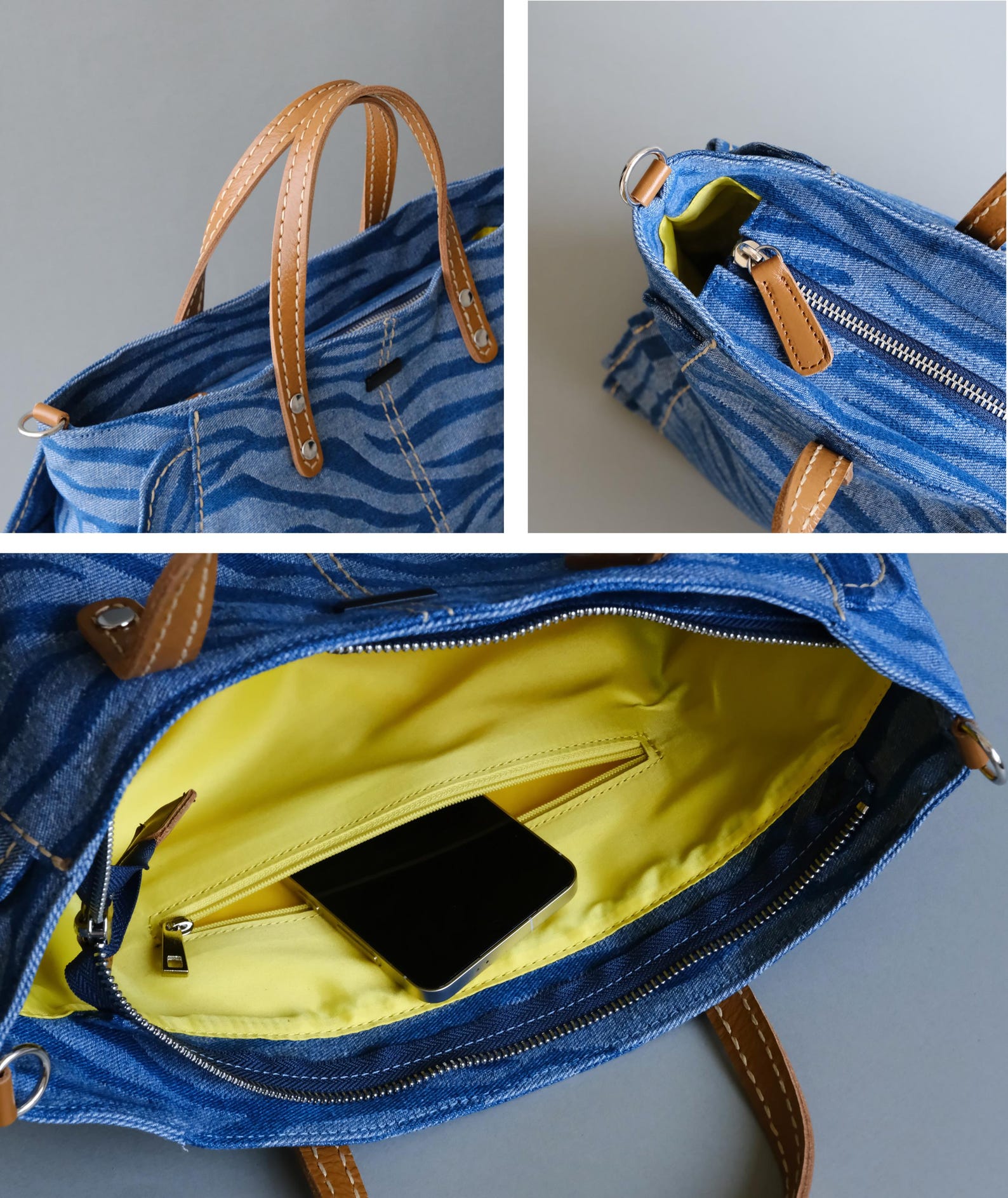 Denim Ruffle Handbag With Leather Handle, Denim Tote Bag, Jean ...