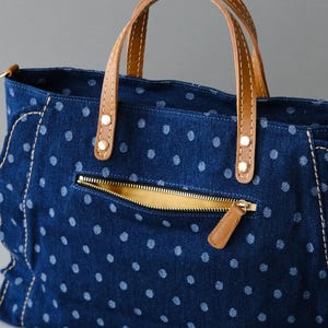 Denim Ruffle Handbag With Leather Handle, Denim Tote Bag, Jean ...