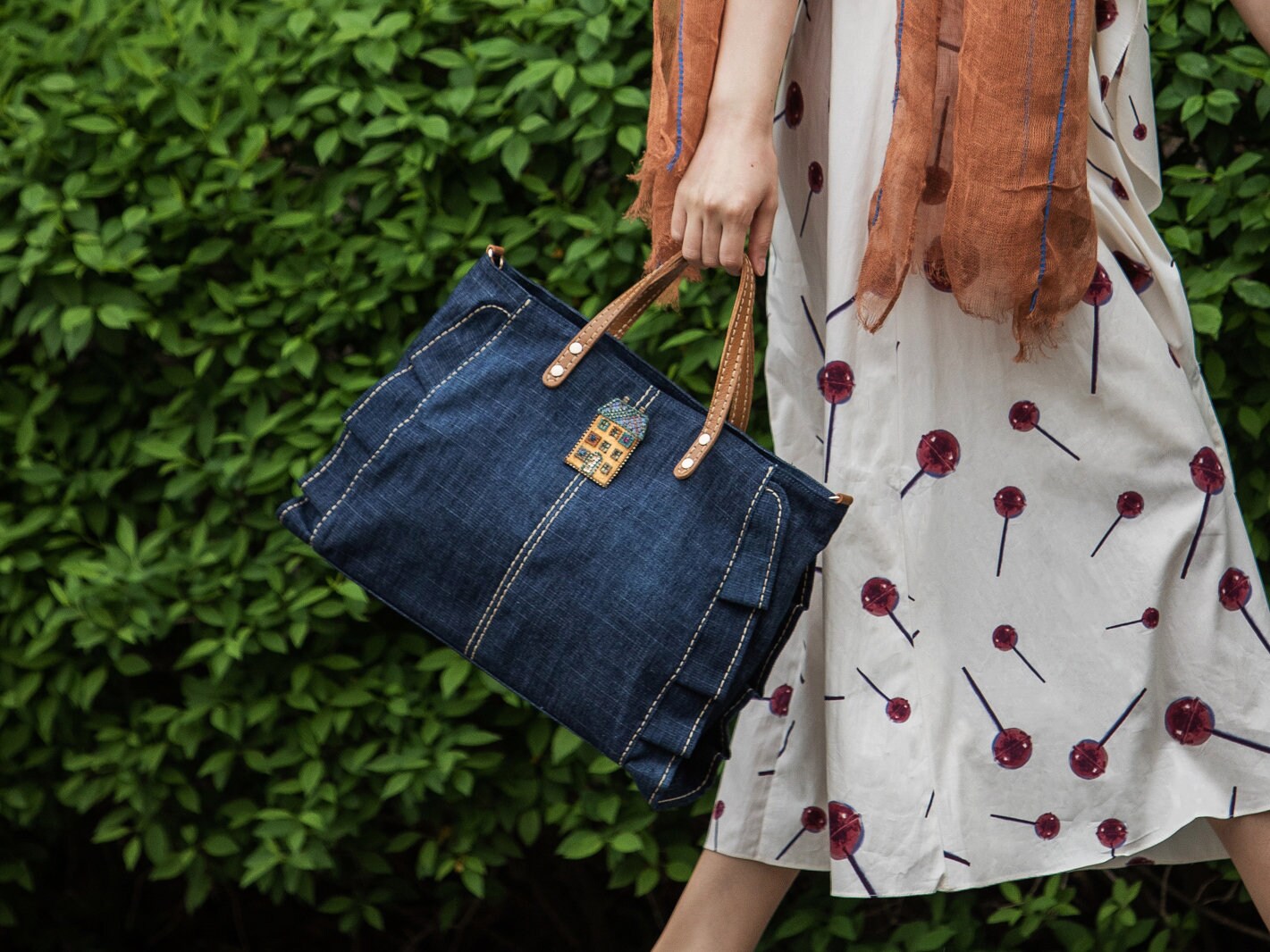 Denim Ruffle Handbag With Leather Handle, Denim Tote Bag, Jean ...