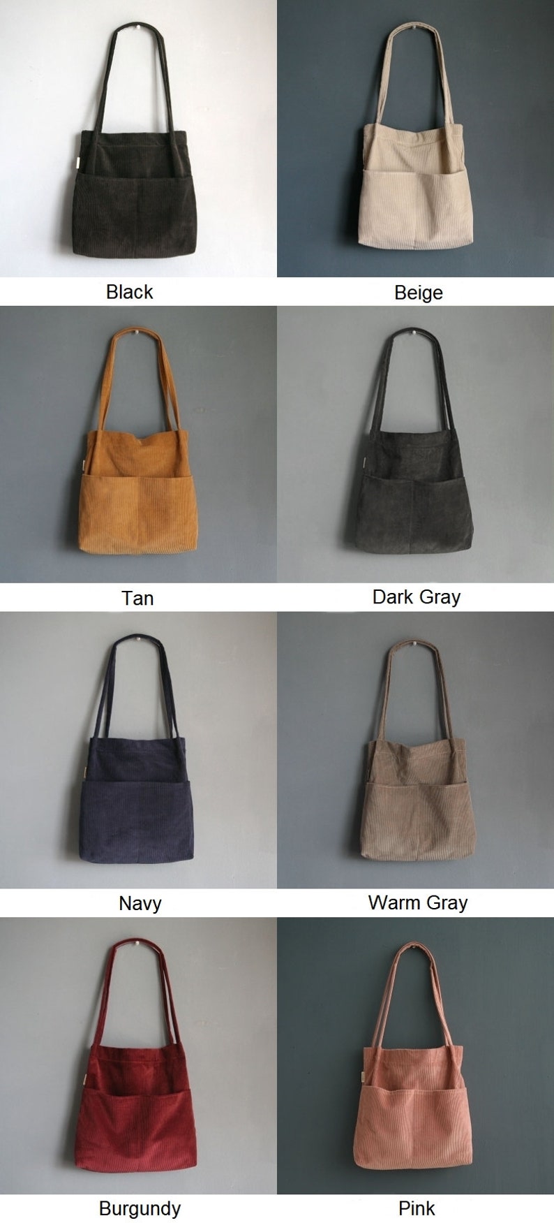 Double Pocket Soft Corduroy Tote Bag Beige Women Tote Bag Etsy