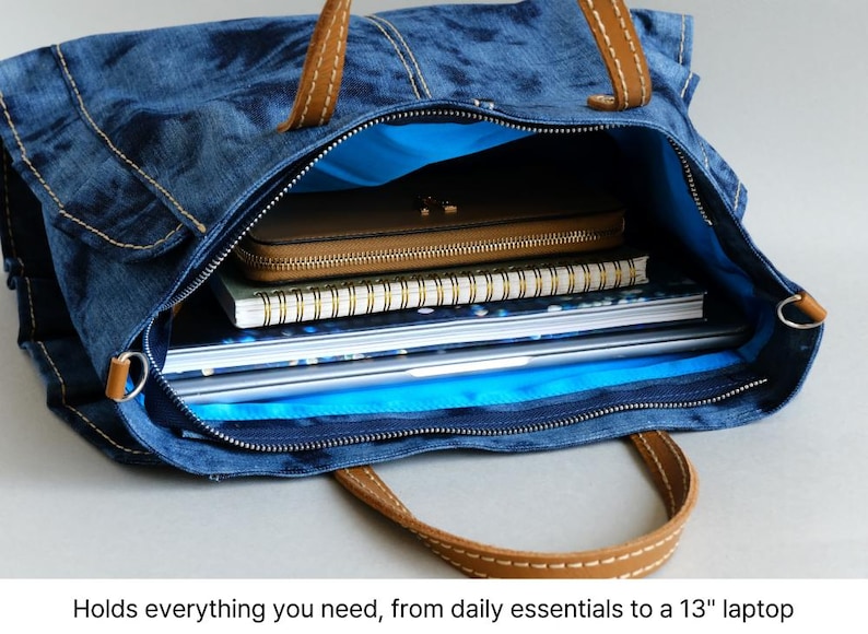 Denim Ruffle Handbag With Leather Handle, Denim Tote Bag, Jean ...