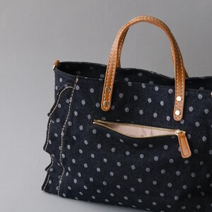 Denim Ruffle Handbag With Leather Handle, Denim Tote Bag, Jean ...