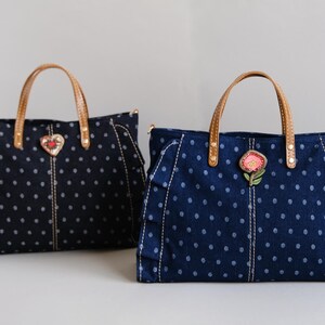 Denim Ruffle Handbag With Leather Handle, Denim Tote Bag, Jean ...