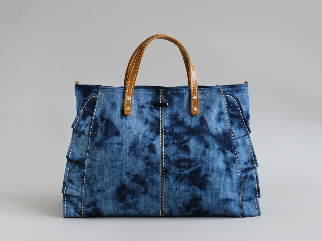 Denim Ruffle Handbag, Denim Shoulder Bag, Jean Crossbody Purse, Canvas ...
