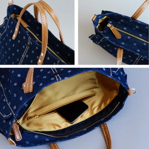 Denim Ruffle Handbag With Leather Handle, Denim Tote Bag, Jean ...