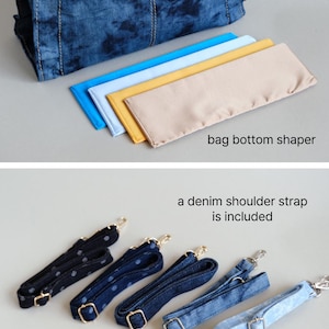Denim Ruffle Handbag With Leather Handle, Denim Tote Bag, Jean ...
