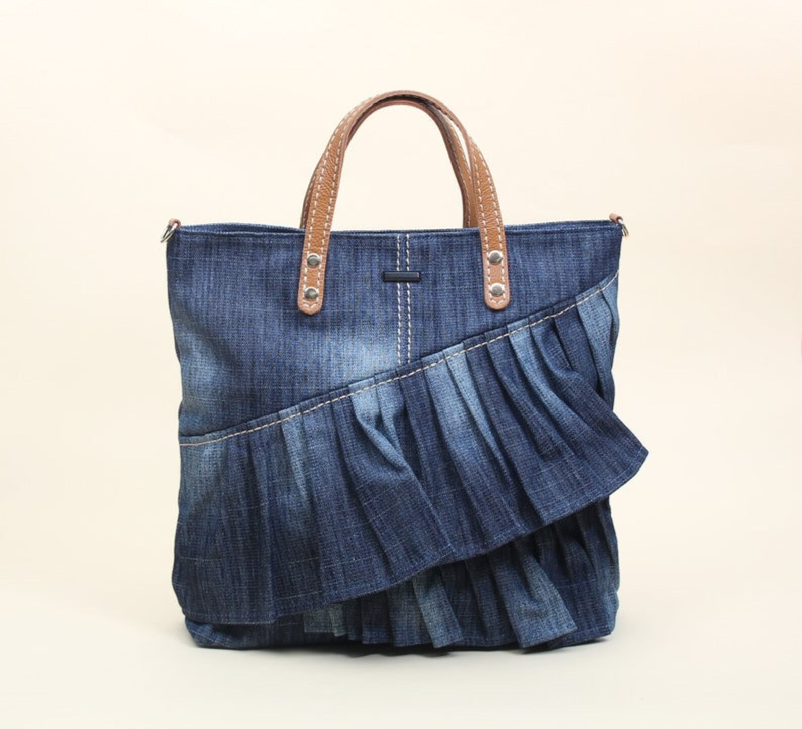 Denim Handbag Ruffle Denim Jean Tote Bag Canvas Tote Bag for - Etsy
