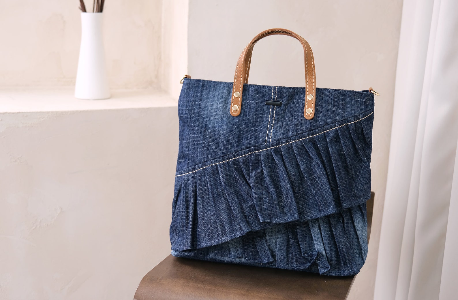 Denim Handbag Ruffle Denim Jean Tote Bag Canvas Tote Bag for - Etsy