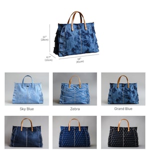 Denim Ruffle Handbag With Leather Handle, Denim Tote Bag, Jean ...