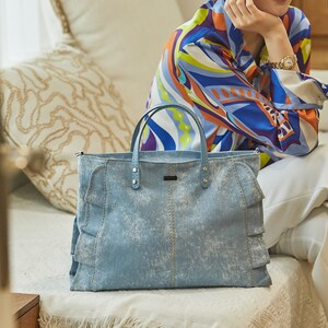 Denim Ruffle Handbag, Denim Shoulder Bag, Jean Crossbody Purse, Canvas ...