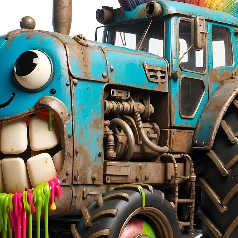 Cartoon Farm Monster, Crazy Tractor Punk, Smile Mechanical Beast, Funny ...