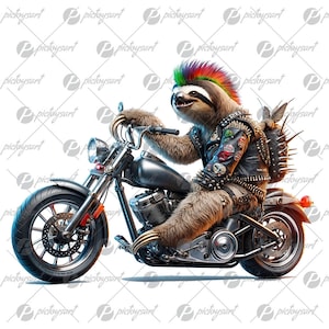 Sloth Punk on Motorbike, Cool Animal Motorcyclist, Road Beast and ...